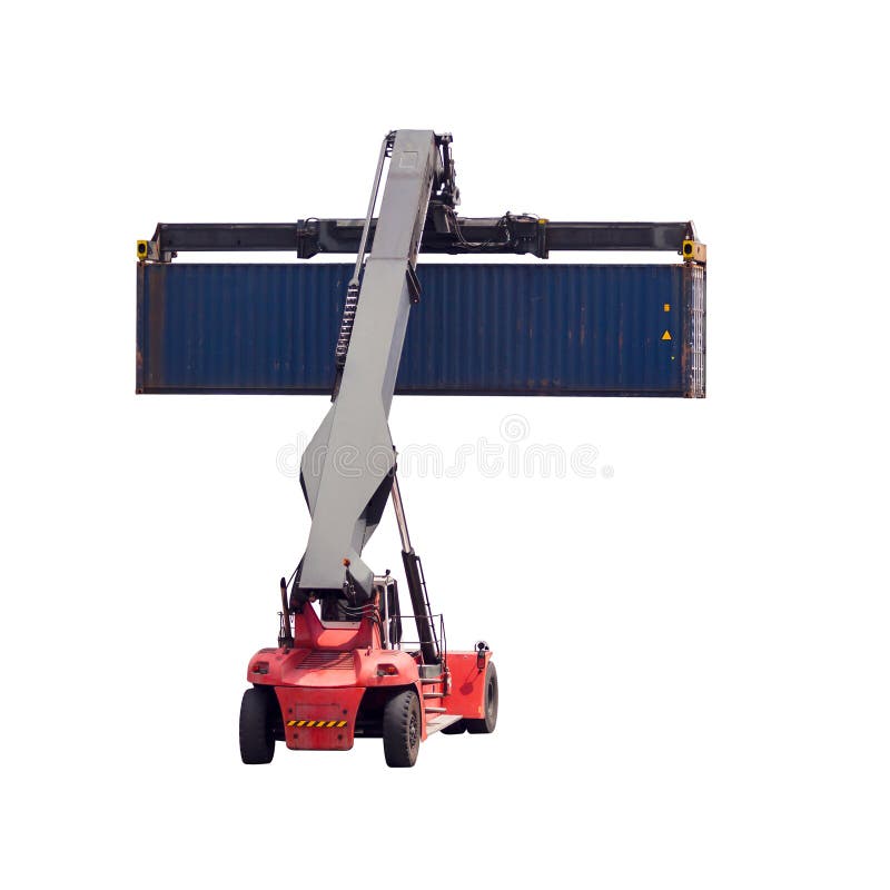 Forklift Handling the Container Box Isolated on White Stock Image ...