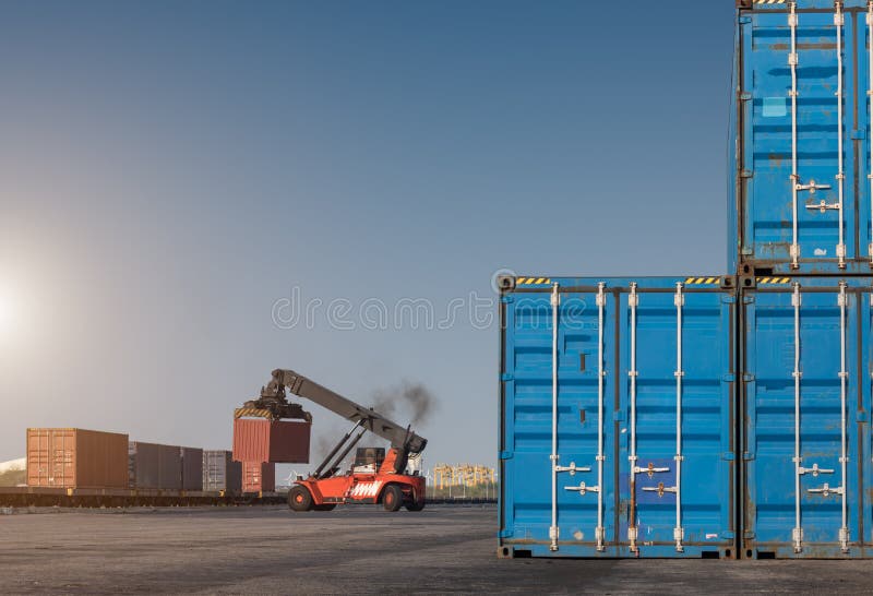 Forklift Lift Container Box Loading To Truck Depot Stock Photos - Free ...