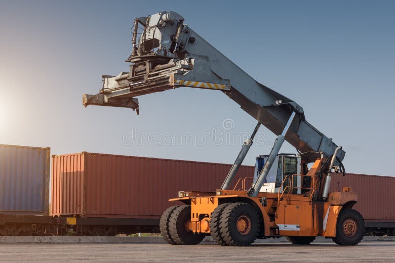 Forklift Lift Container Box Loading To Truck Depot Stock Photos - Free ...