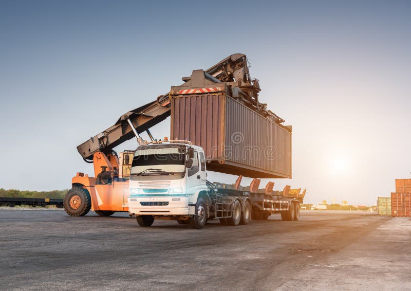 Forklift Handling Container Box Loading Stock Image - Image of industry ...
