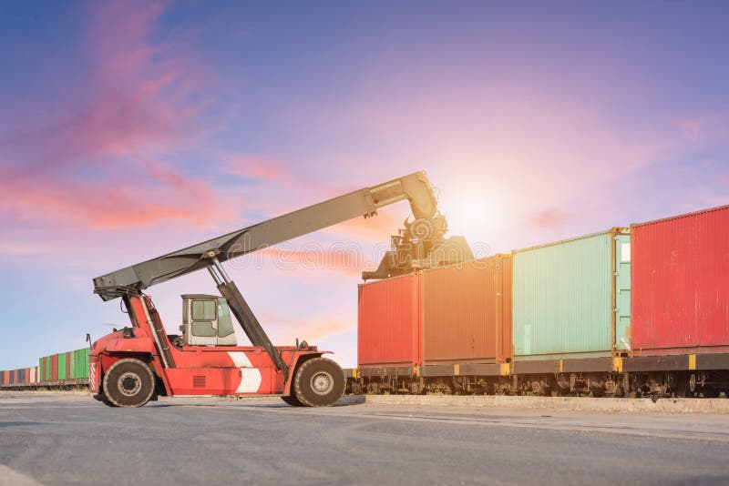 Forklift Handling Container Box Loading Stock Image - Image of heavy ...