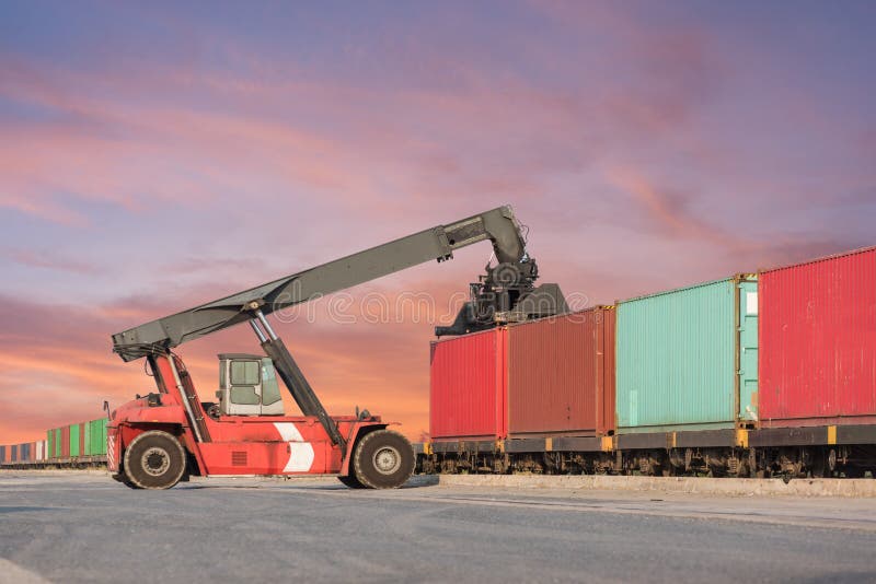 Forklift Handling Container Box Loading Stock Image - Image of port ...