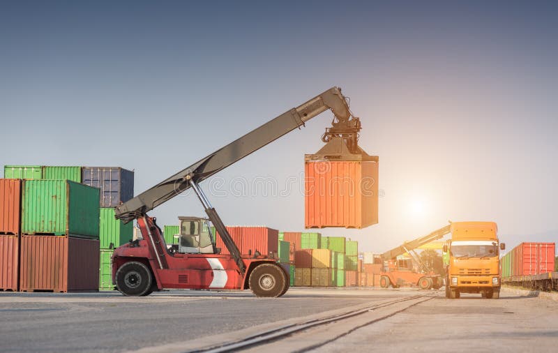 Forklift Handling Container Box Loading Stock Photo - Image of cargo ...