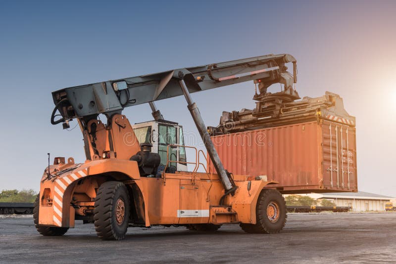 Forklift Handling Container Box Loading Stock Image - Image of carrier ...