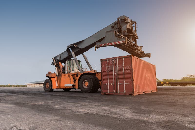 Forklift Handling Container Box Loading Stock Photo - Image of delivery ...