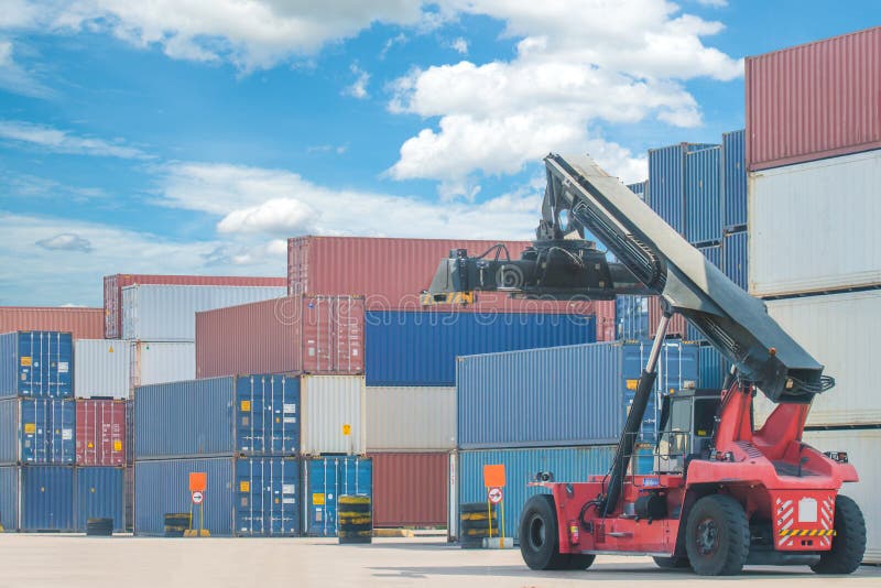 Forklift Handling Container Box Loading To Truck in Import Expor Stock ...