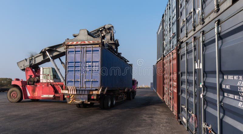Forklift Handling Container Box Loading Stock Photo - Image of cargo ...