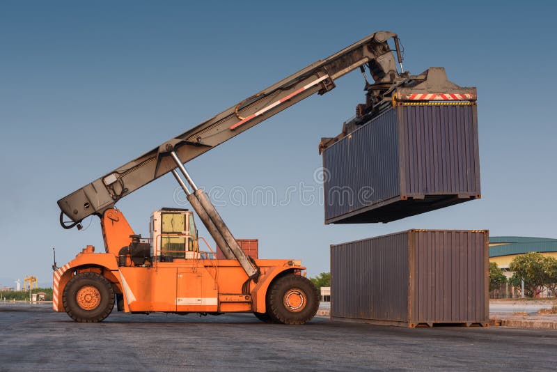 Forklift Handling Container Box Loading Stock Image - Image of cargo ...