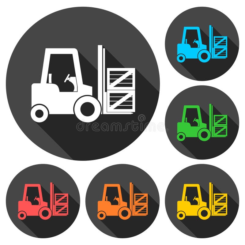 Forklift Icons Set with Long Shadow Stock Vector - Illustration of load ...