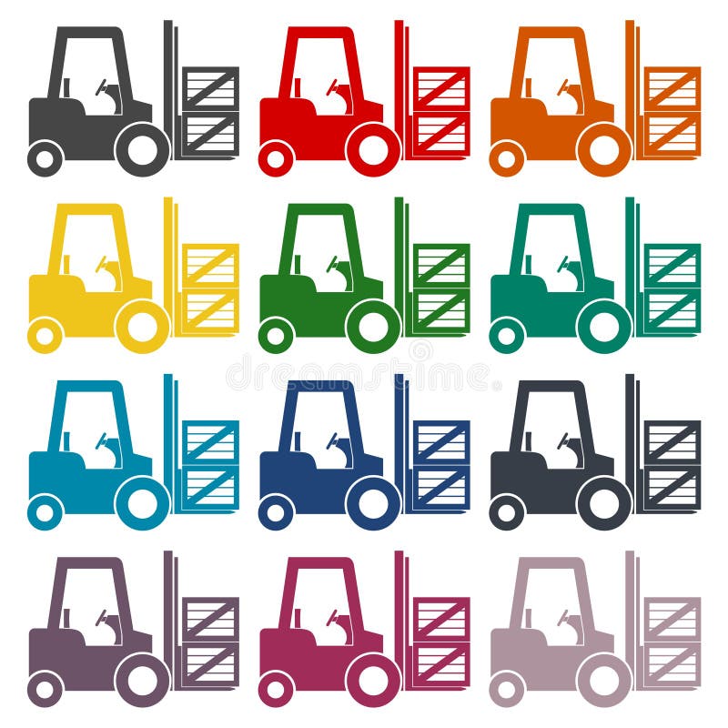 Forklift Icons Set, Forklifts, Heavy Equipment and Machinery Stock ...