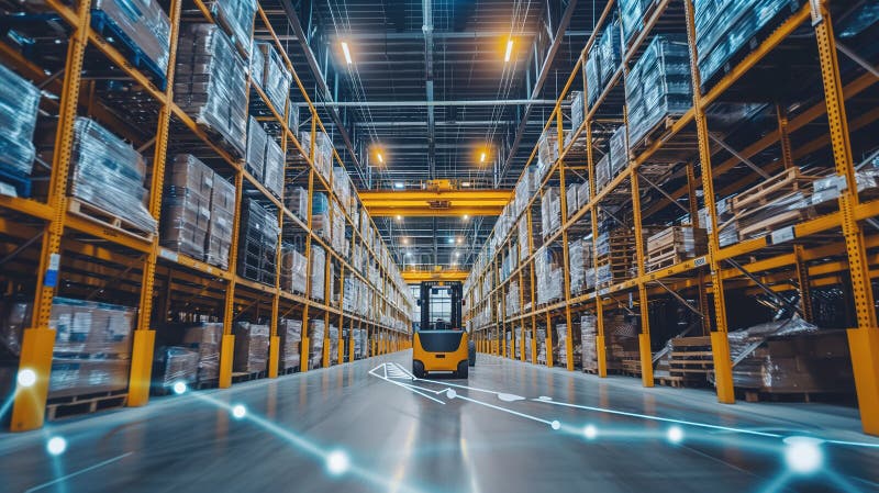 Forklift in a Large Warehouse Stock Photo - Image of transportation ...