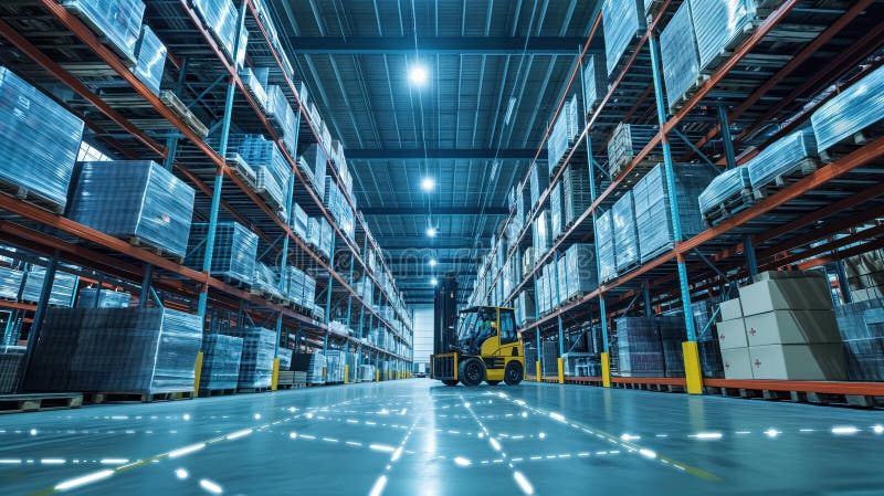 Forklift in a Large Warehouse Stock Photo - Image of delivery ...