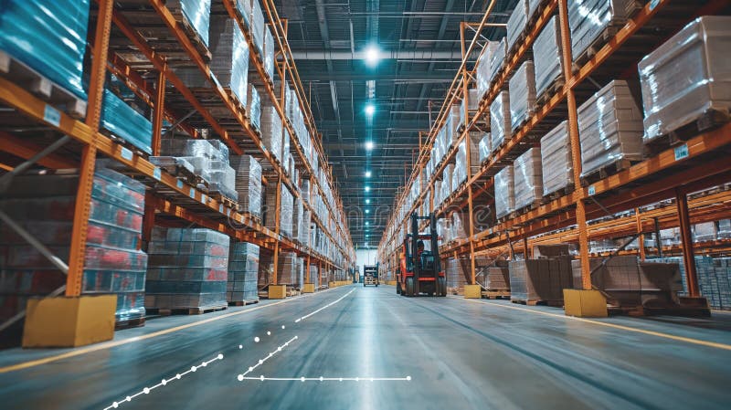 Forklift in a Large Warehouse Stock Image - Image of shipping ...