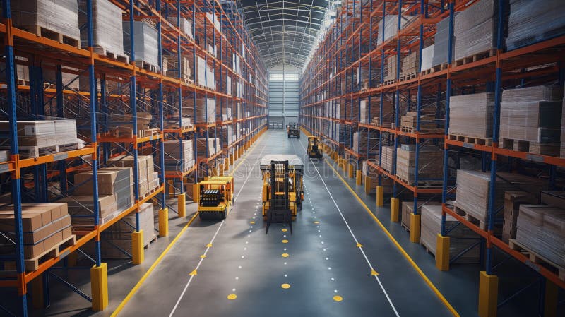 Forklift in a Large Warehouse Stock Image - Image of interior, delivery ...