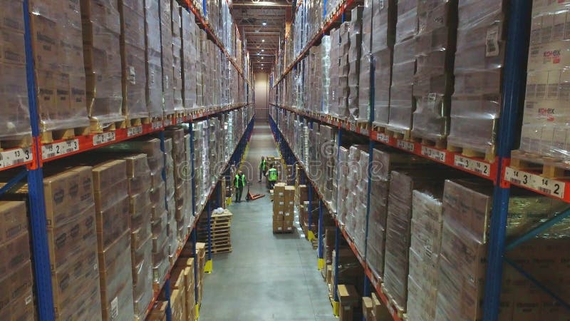 Warehouse Work. Modern Loaders in a Large Warehouse. Special Equipment ...