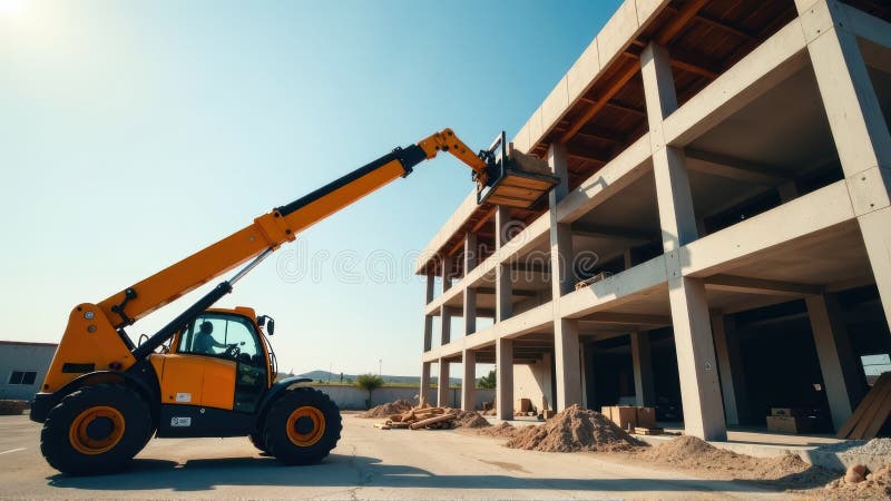 Forklift Lifting Construction Materials at a Building Site. Stock ...