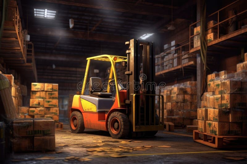 Forklift Lifting Heavy Cargo in a Warehouse Stock Illustration ...