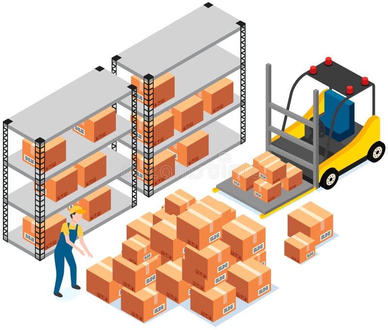 Forklift Lifts Boxes on Special Device. Machine for Loading in ...