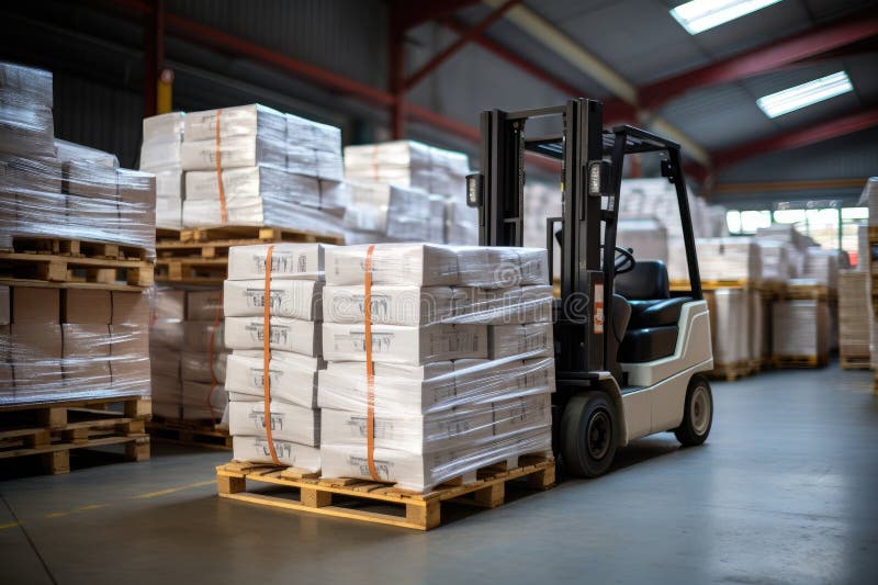 Forklift Load Pallets in Big Warehouse. Generative AI Stock Image ...
