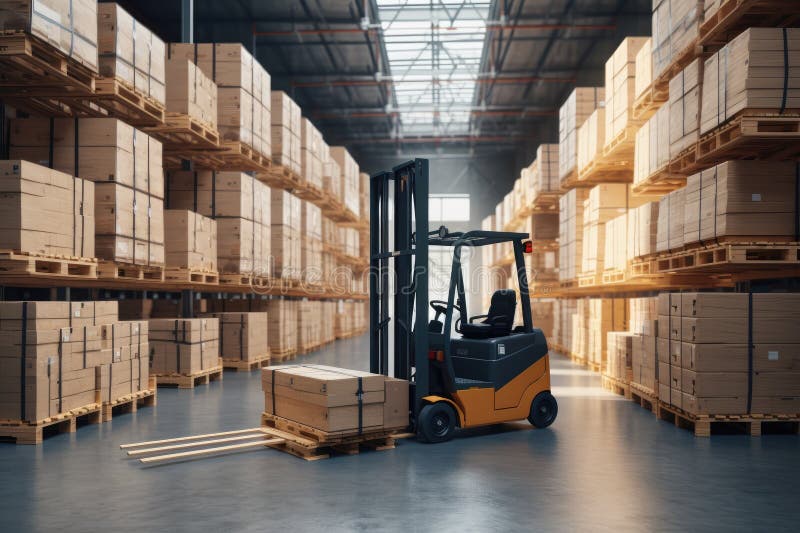 Forklift Load Pallets in Big Warehouse. Generative AI Stock Photo ...