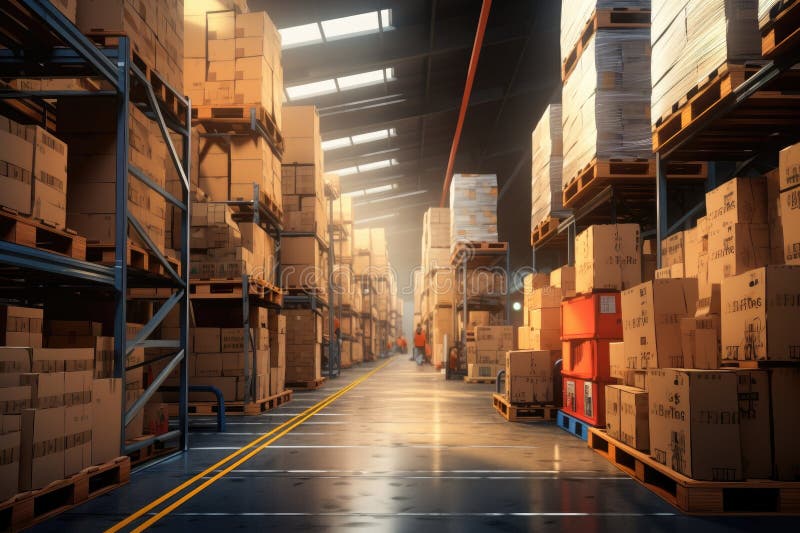 Forklift Load Pallets in Big Warehouse. Generative AI Stock Image ...