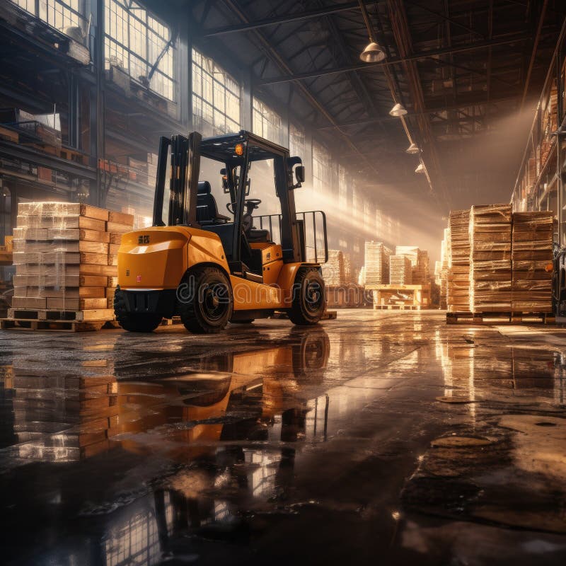 Forklift Load Pallets in Big Warehouse. Generative AI Stock Image ...