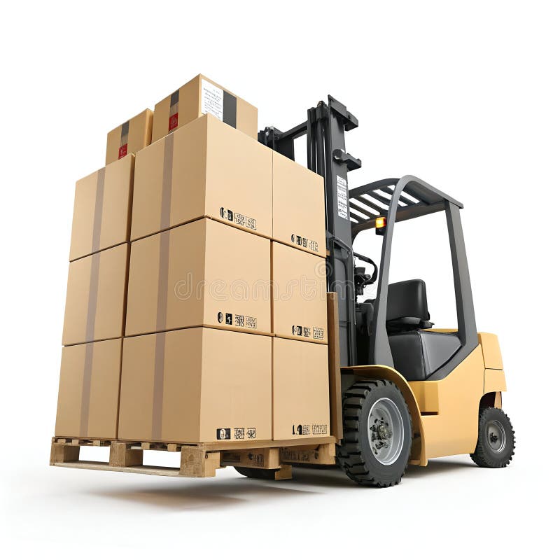Forklift Loaded with Cardboard Boxes Isolated on White Background Stock ...