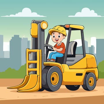 Forklift Loader Boy Cartoon Character on Construction Site Vector ...