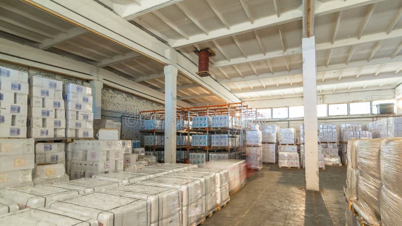 Forklift Loader and Cargo Boxes Storing at Warehouse Timelapse ...