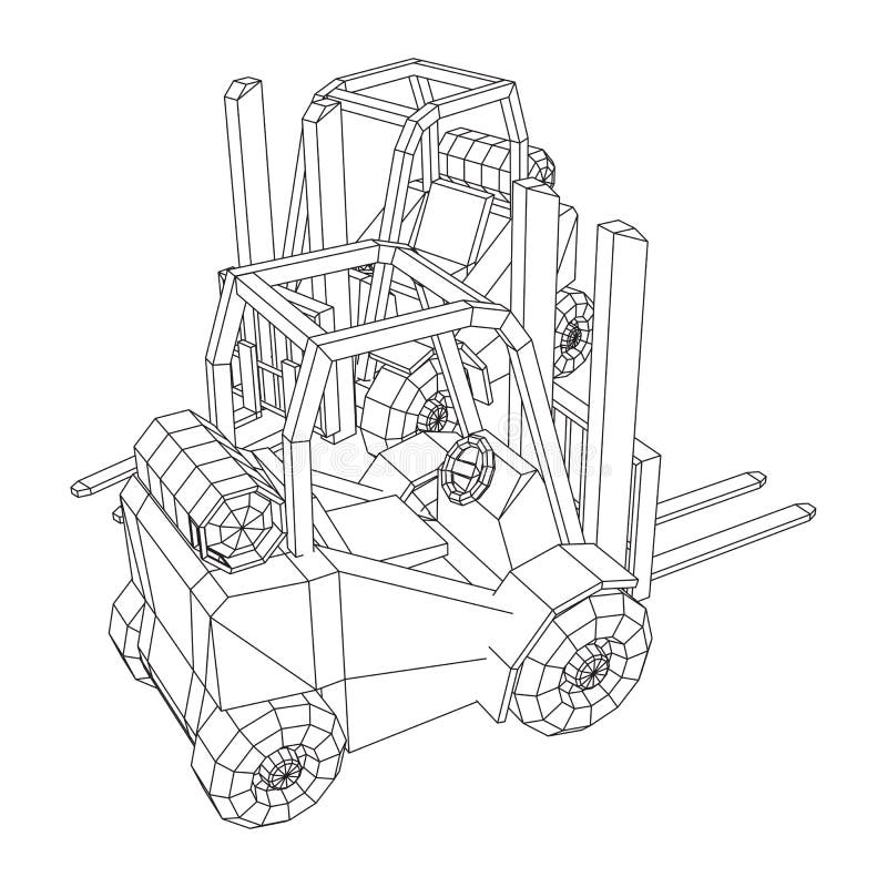 Forklift Loader Lift Truck. Wireframe Illustration. Stock Vector ...