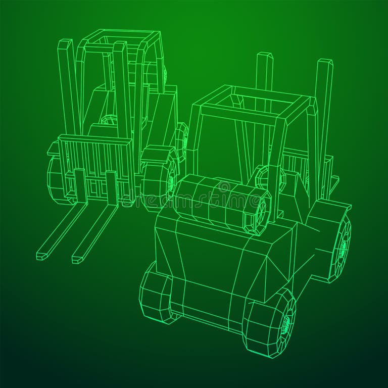 Forklift Loader Lift Truck. Wireframe Illustration. Stock Illustration ...