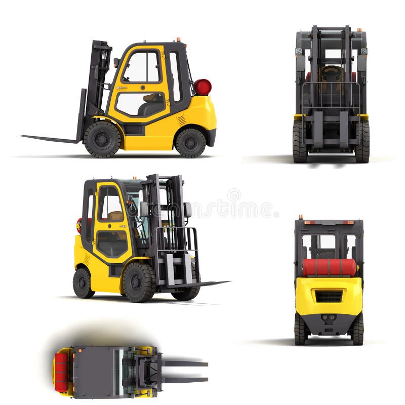 Forklift Loader Set Industrial Vehicle Concept 3d Render on White Stock ...