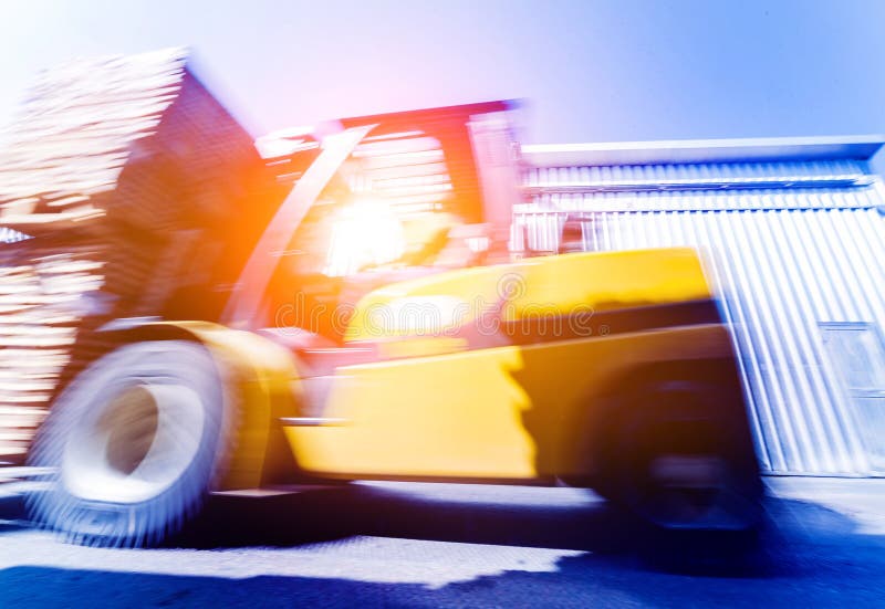 Forklift Loader in Storage Warehouse Ship Yard. Distribution Products ...