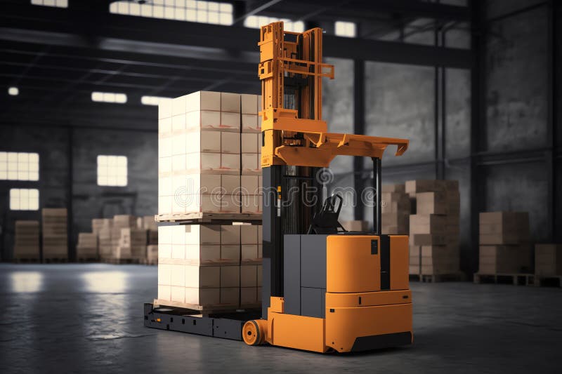 Forklift Loader in Storage Warehouse Ship Yard. Distribution Products ...