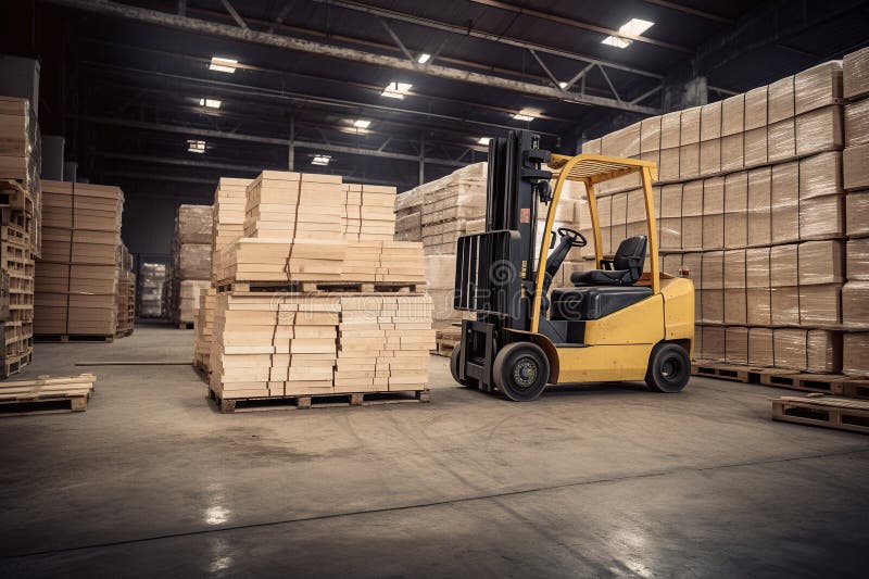 Forklift Loader in Warehouse. Logistics and Wholesale Business Concept ...