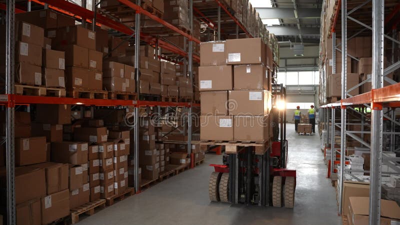 Forklift Loading Boxes on Shelf in Warehouse Stock Video - Video of ...