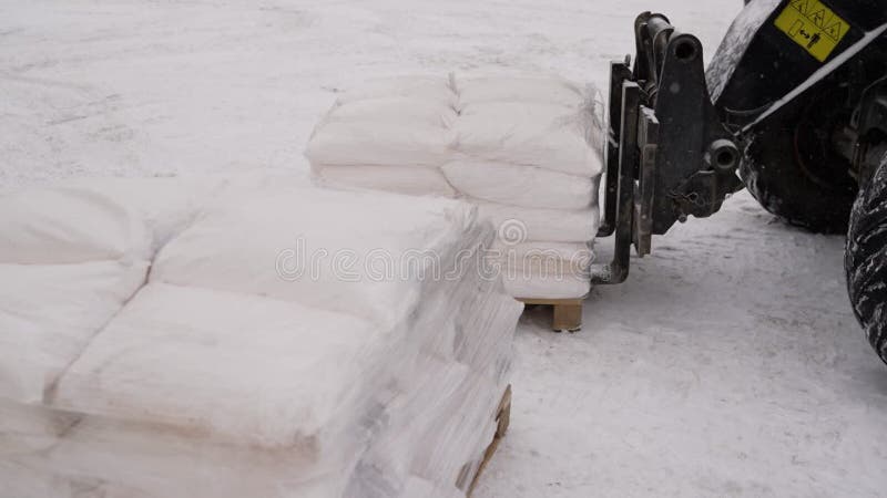 A Forklift is Loading Large Sacks of Starch into a Warehouse. Forklift ...