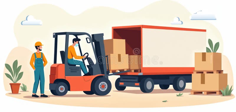 Forklift for Loading Pallets with Packages in Warehouse Interior ...