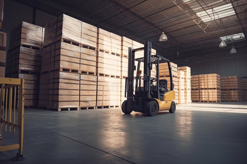 Forklift for Loading Pallets with Packages in Warehouse Interior ...
