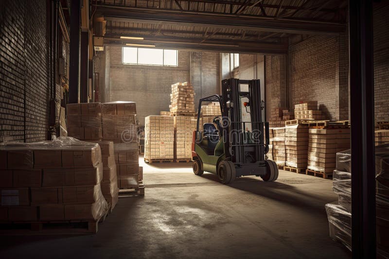 Forklift for Loading Pallets with Packages in Warehouse Interior ...