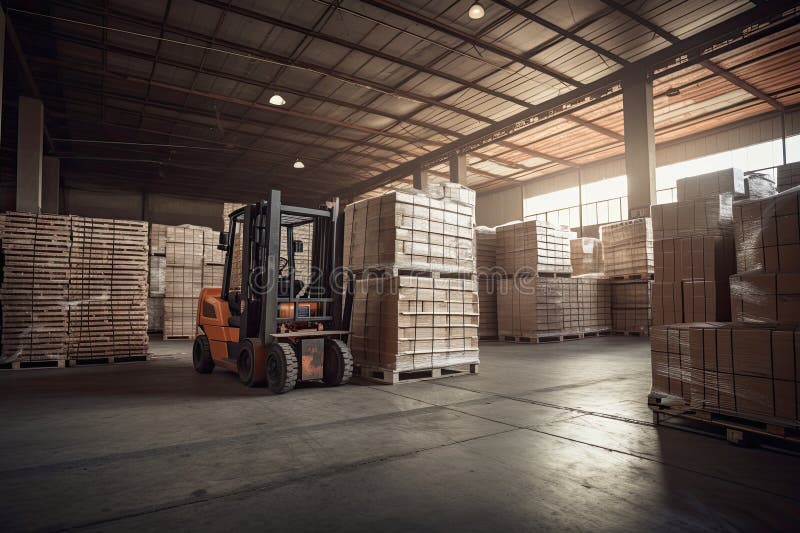 Forklift for Loading Pallets with Packages in Warehouse Interior ...