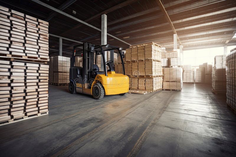 Forklift for Loading Pallets with Packages in Warehouse Interior ...