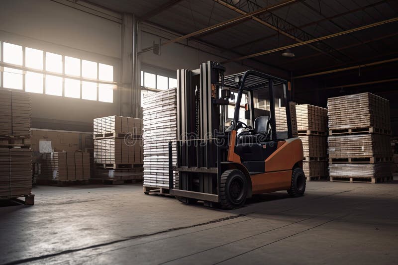 Forklift for Loading Pallets with Packages in Warehouse Interior ...