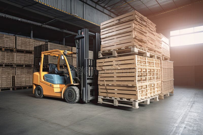 Forklift for Loading Pallets with Packages in Warehouse Interior ...