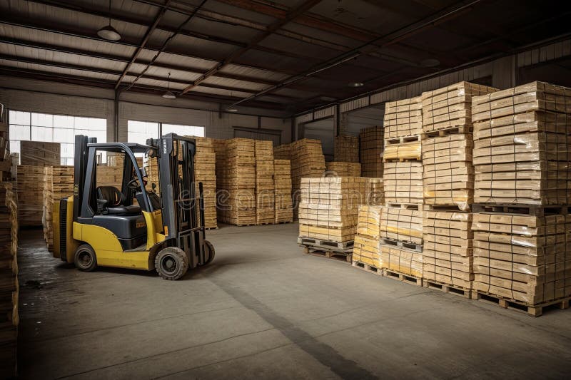 Forklift for Loading Pallets with Packages in Warehouse Interior ...