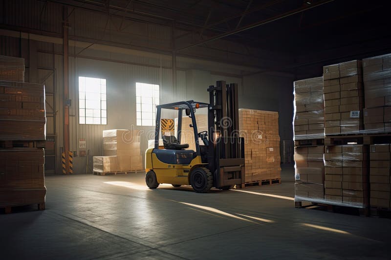 Forklift for Loading Pallets with Packages in Warehouse Interior ...