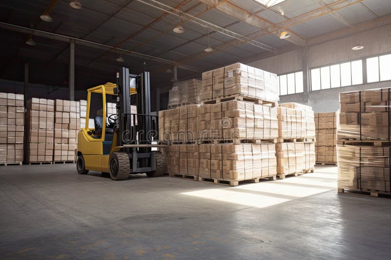Forklift for Loading Pallets with Packages in Warehouse Interior ...
