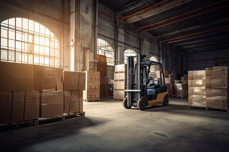 Forklift for Loading Pallets with Packages in Warehouse Interior ...
