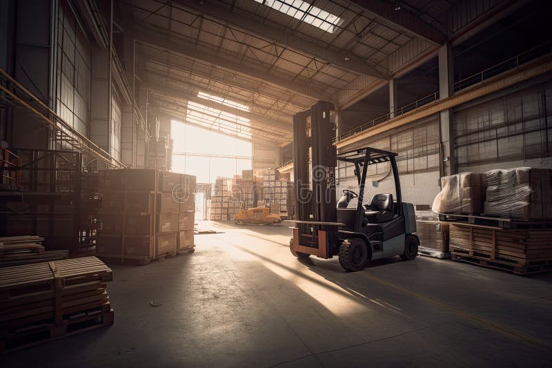 Forklift for Loading Pallets with Packages in Warehouse Interior ...