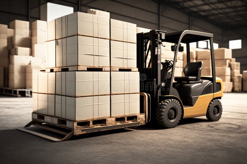 Forklift Loads Pallets and Boxes in Warehouse Stock Illustration ...
